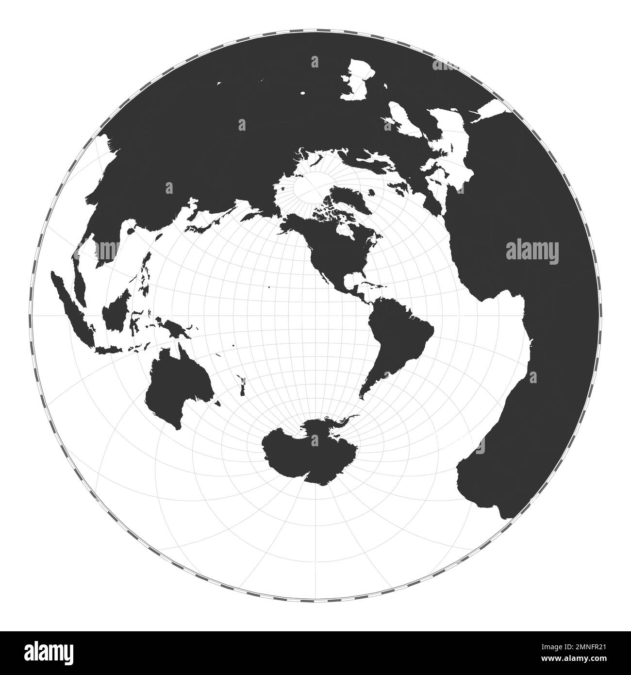 Vector world map. Airy's minimum-error azimuthal projection. Plain ...
