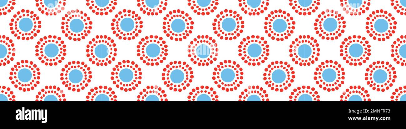 Red and blue folkart quilt vector border. Seamless scandi all over ...