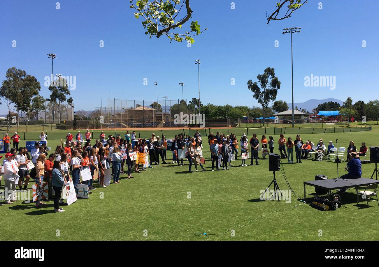 High School students hold a rally in Irvine, Calif., Friday, April 20 ...