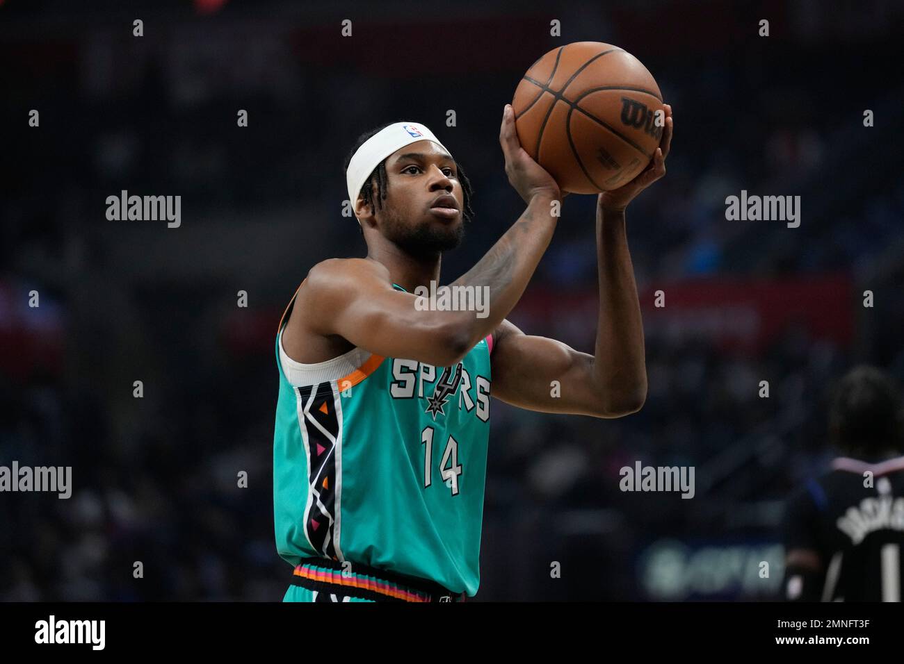San Antonio Spurs guard Blake Wesley (14) shoots during an NBA ...