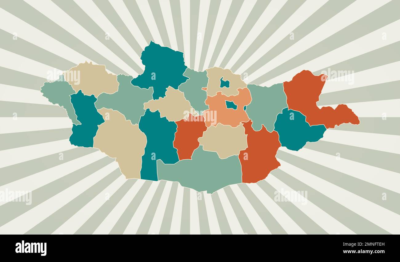 Mongolia map. Poster with map of the country in retro color palette ...
