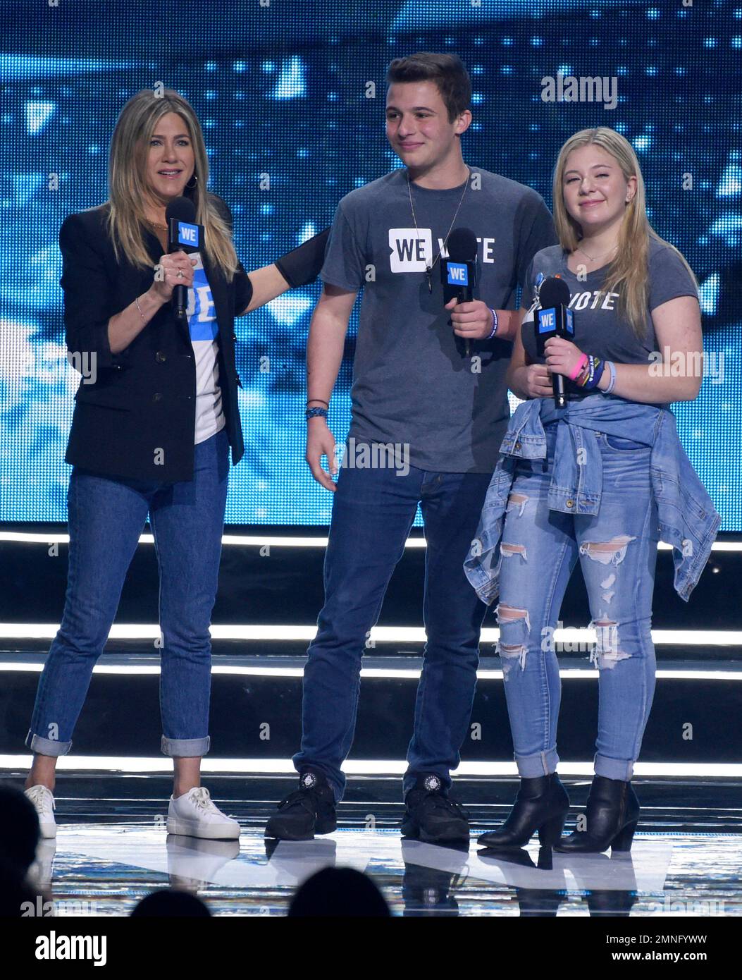 Jennifer Aniston, from left, and Cameron Kasky and Jaclyn Corin ...