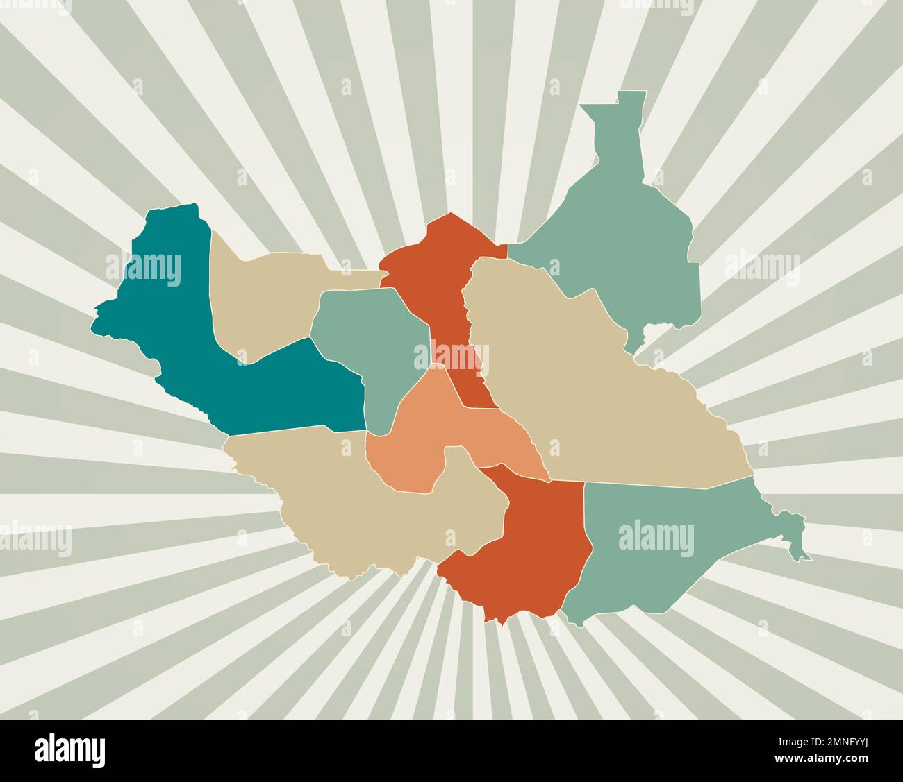 South Sudan map. Poster with map of the country in retro color palette ...