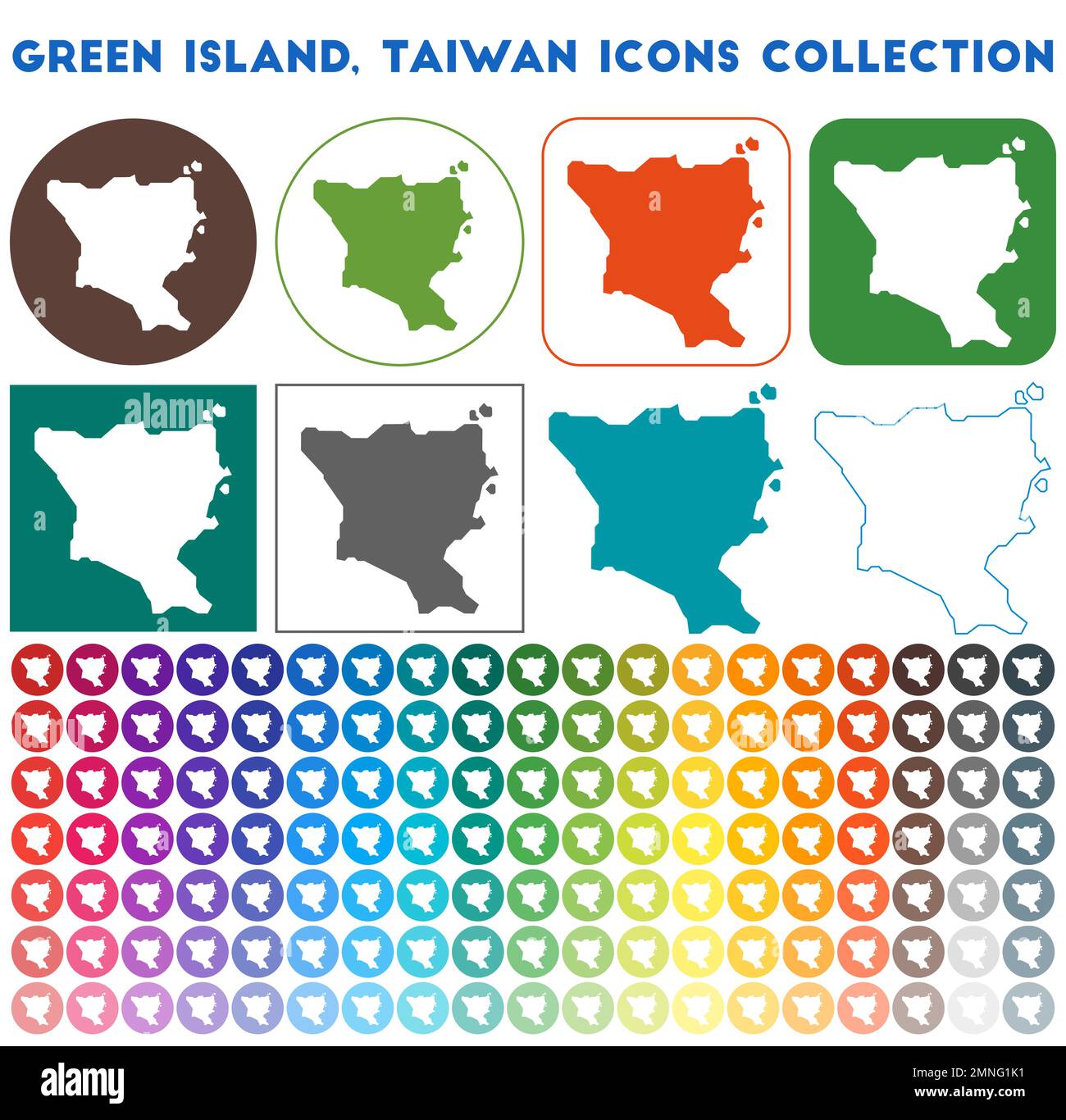 Green Island, Taiwan icons collection. Bright colorful trendy map icons ...