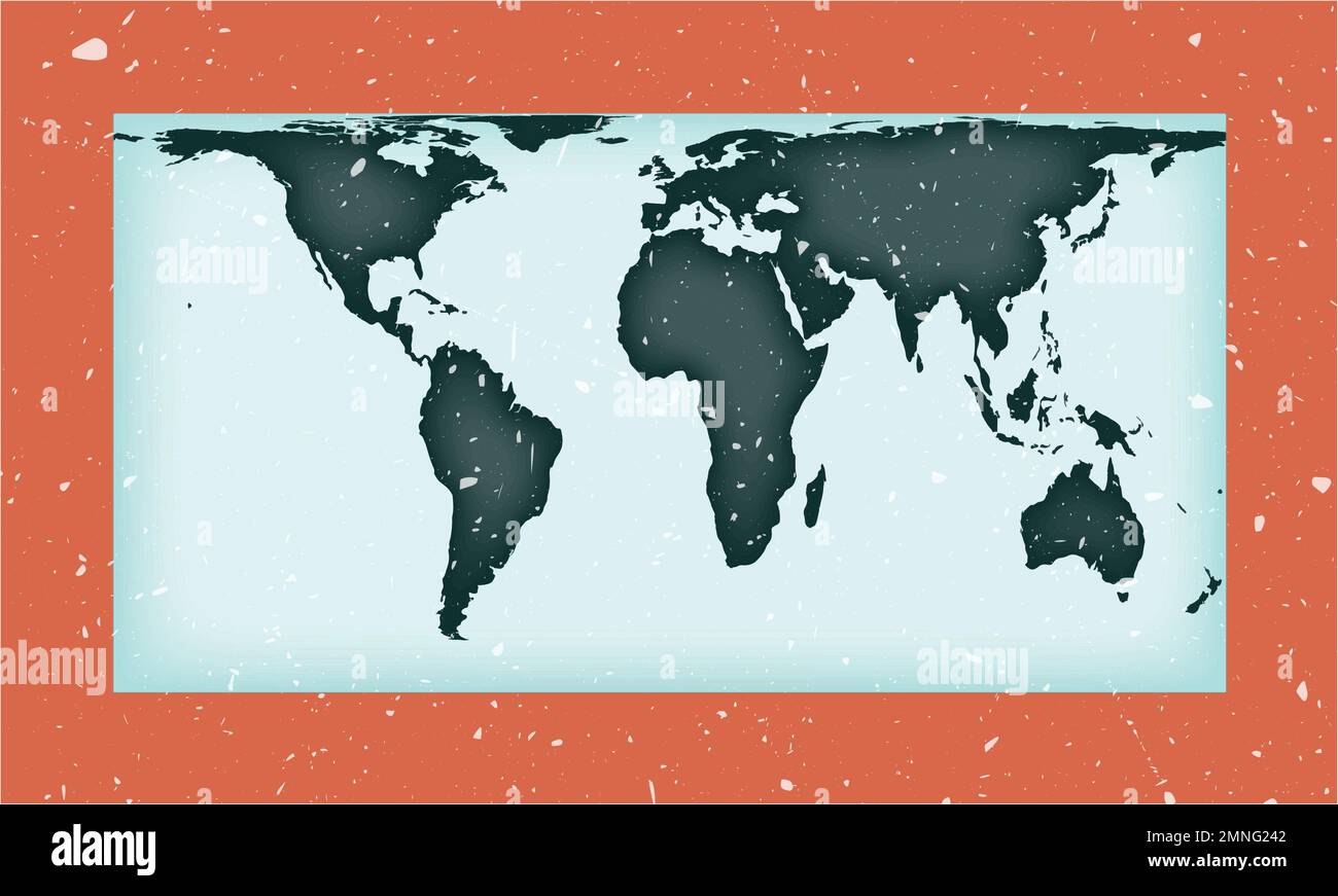 World Map Poster Cylindrical Equal Area Projection Vintage World Shape With Grunge Texture