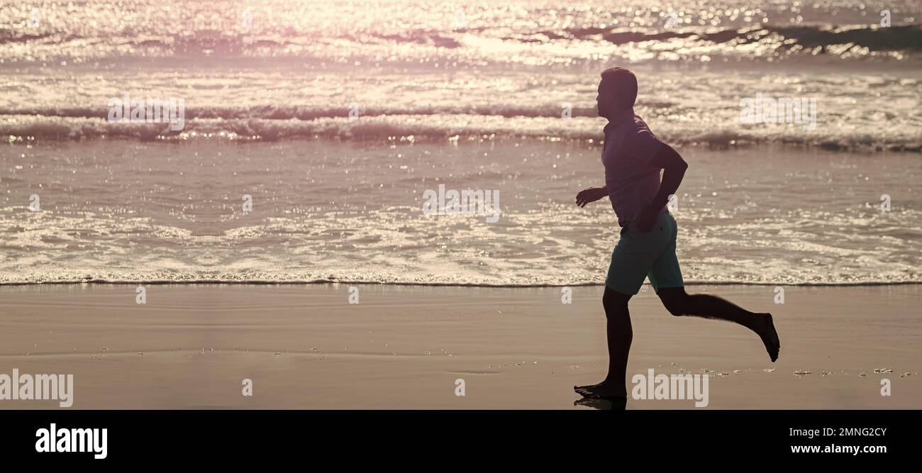 Man running and jumping, banner with copy space.sprinter silhouette ...