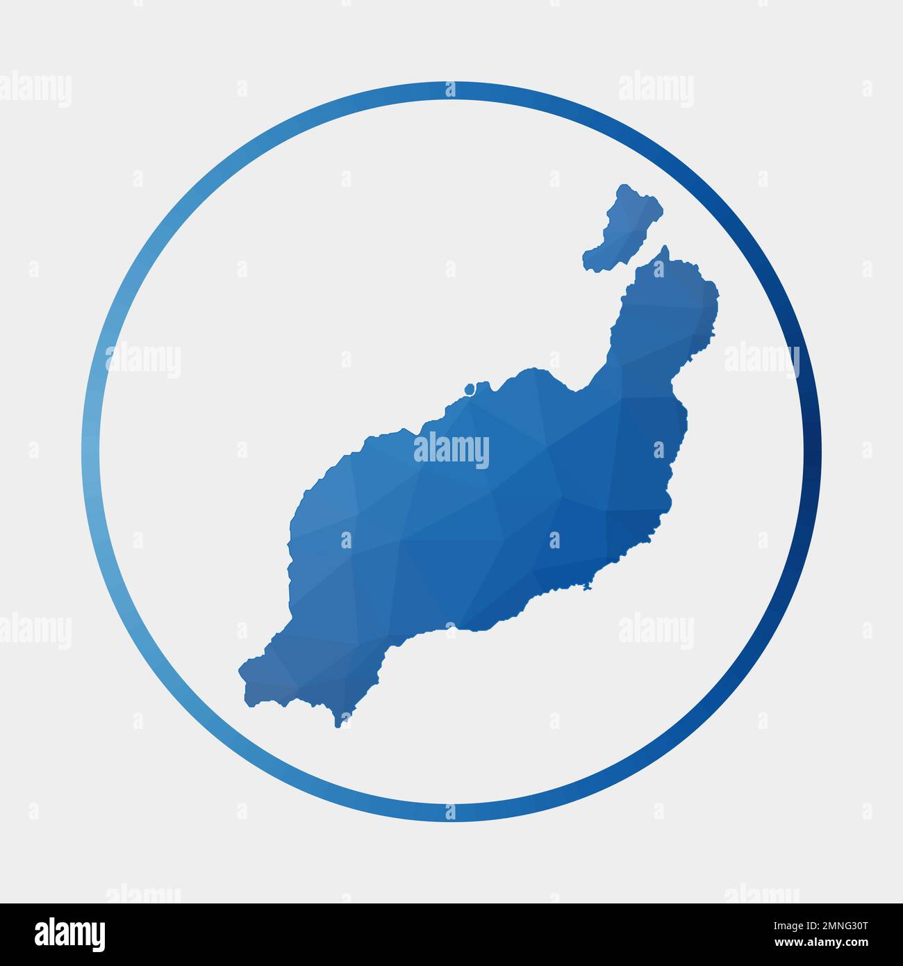 Lanzarote icon. Polygonal map of the island in gradient ring. Round low ...