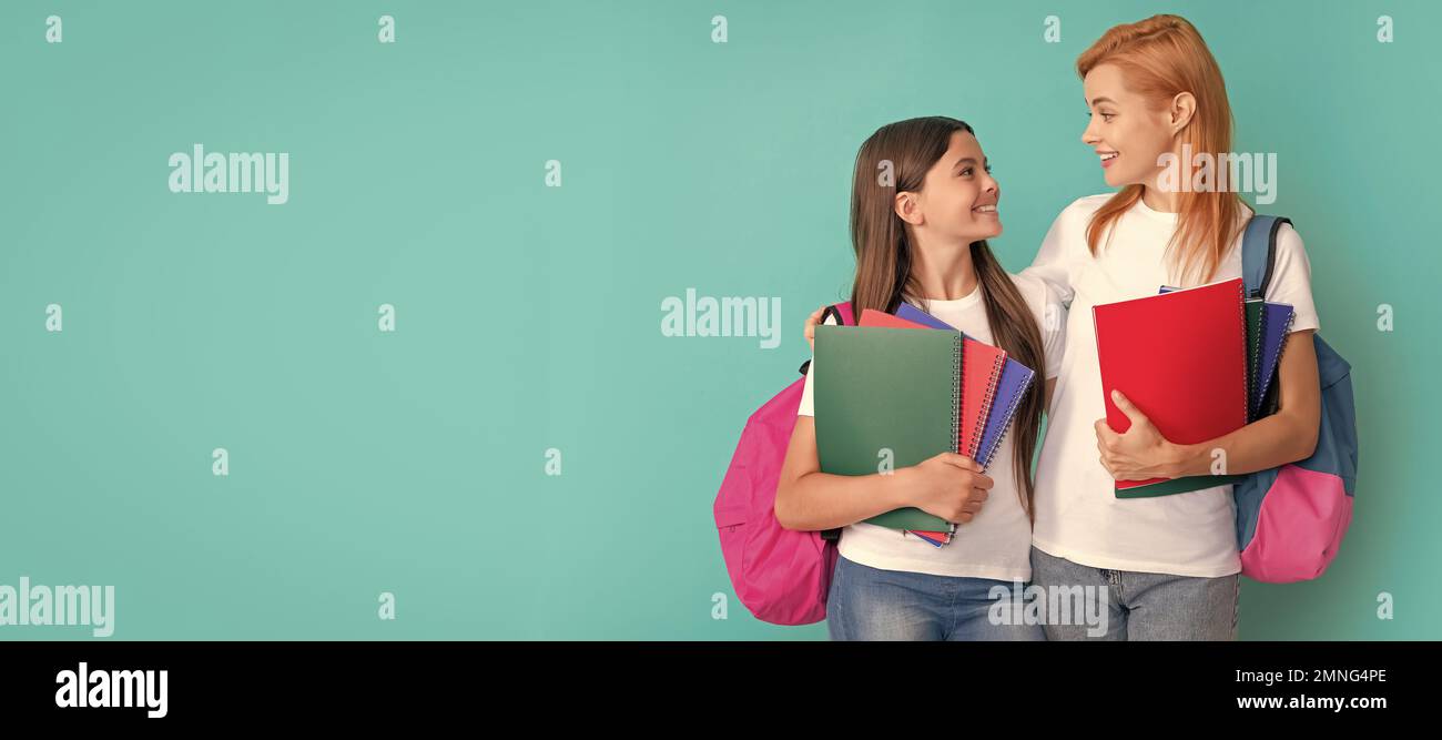 Mother and daughter child banner, copy space, isolated background ...