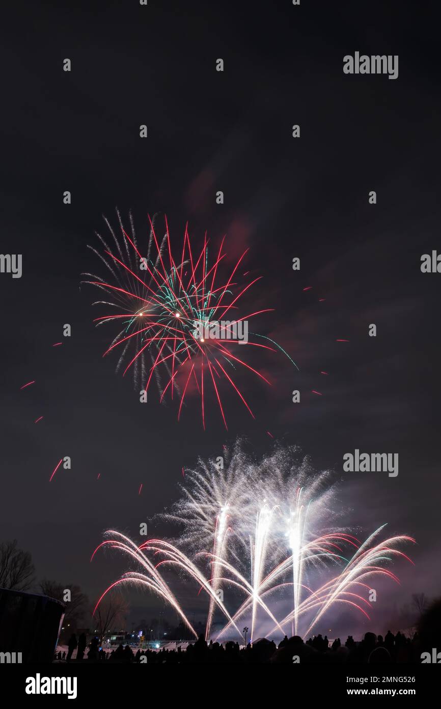 Winter fireworks in Laval, Qc, Canada Stock Photo - Alamy