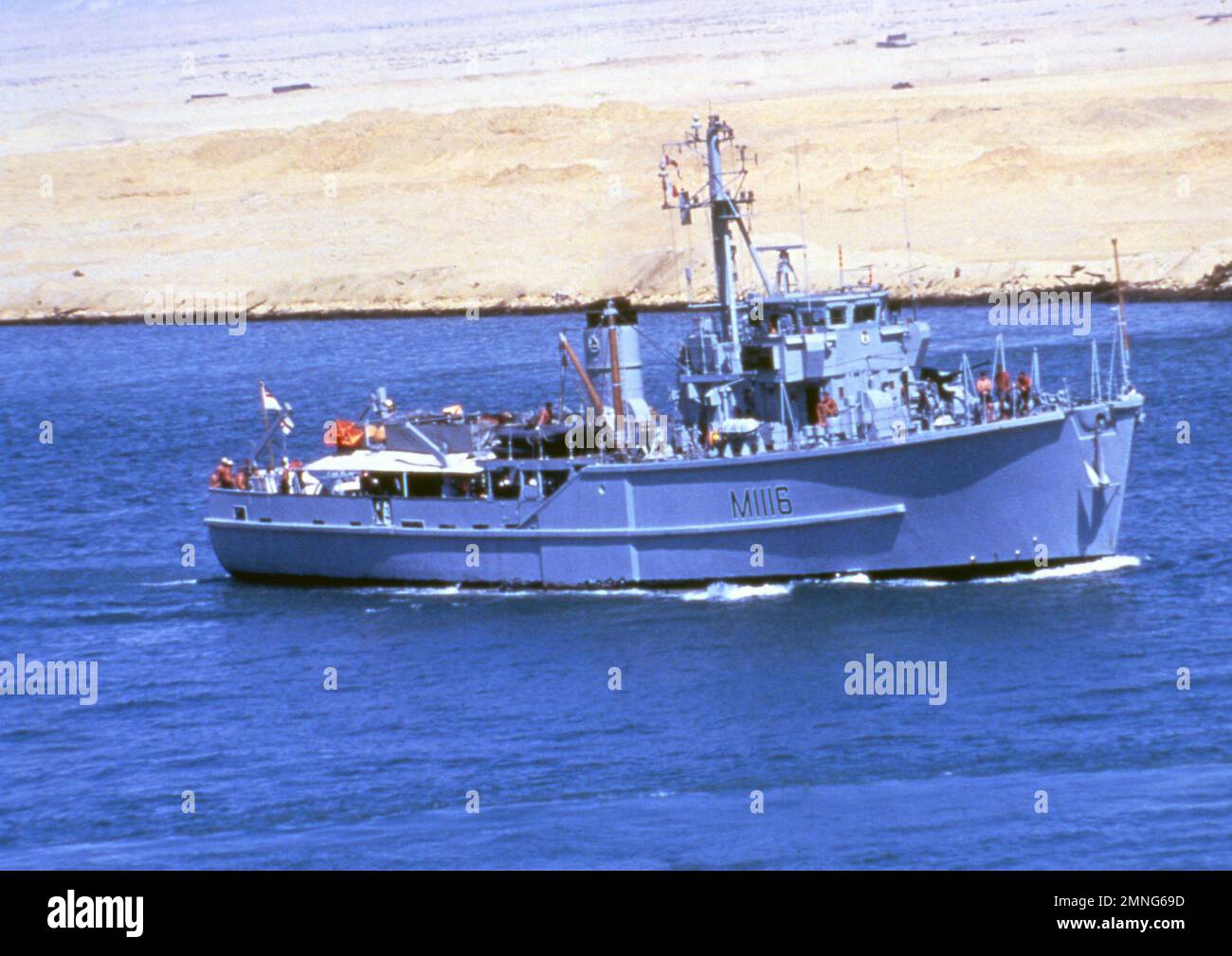 British minehunter ship HMS Wilton on patrol in the Suez Canal in 1984 ...