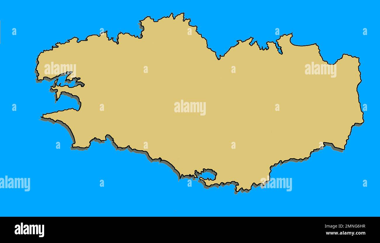 Blank map of Brittany including Finistère, Côtes-d'Armor, Morbihan and ...