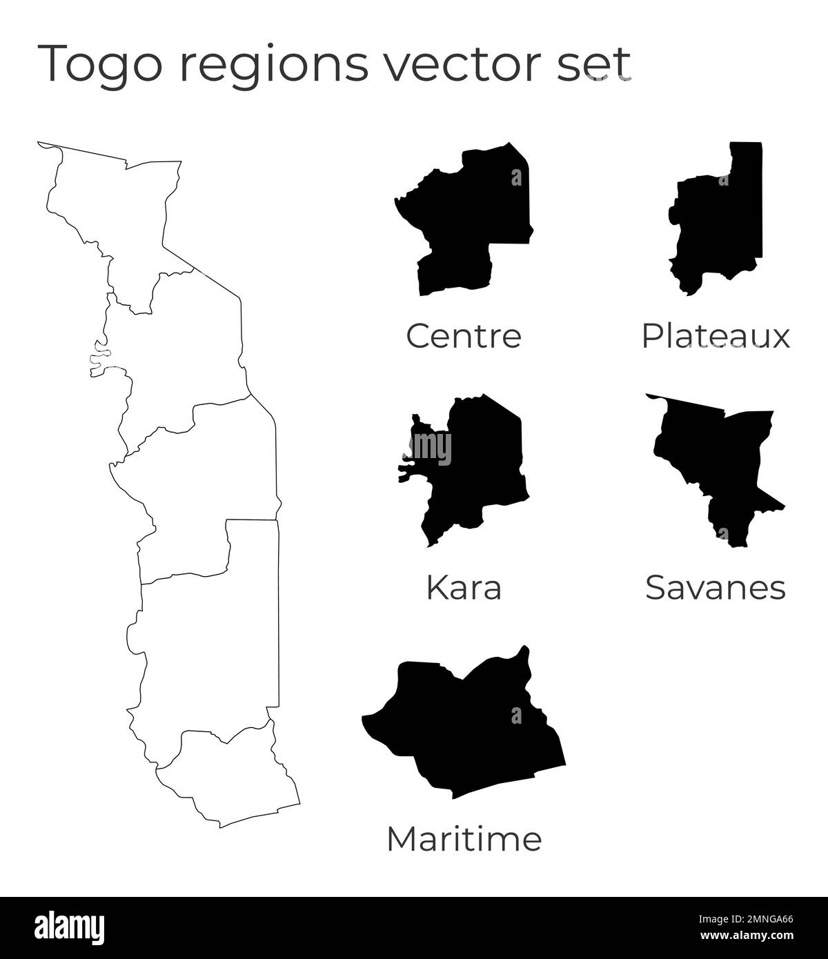 Togo map with shapes of regions. Blank vector map of the country with ...