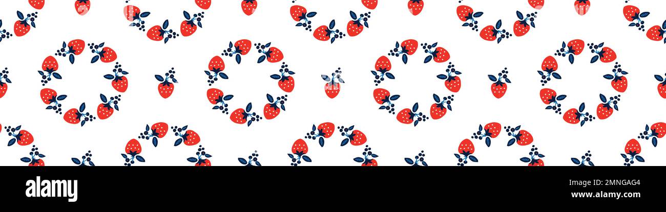 Red and blue folkart quilt vector border. Seamless scandi all over ...