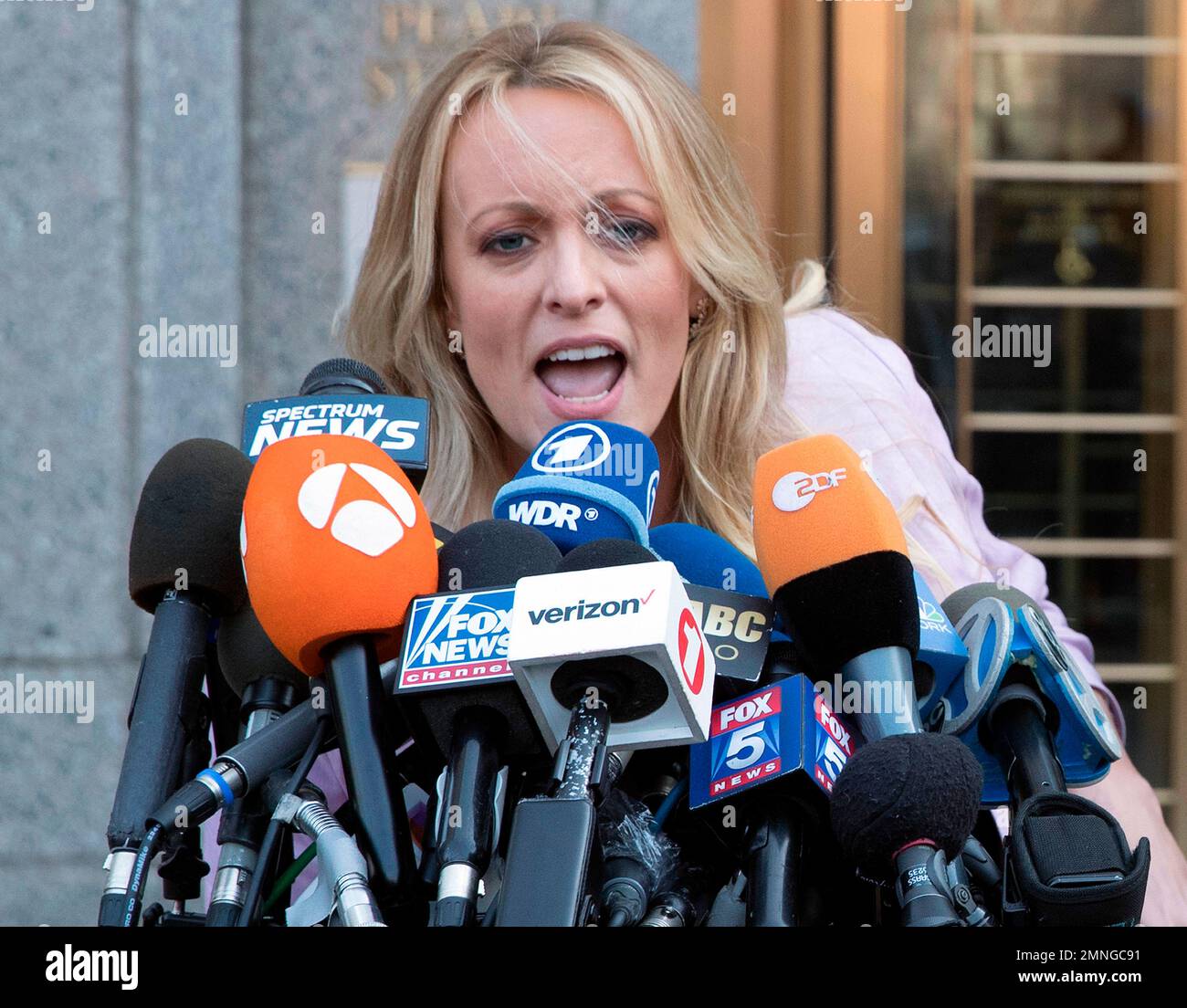 Adult film actress Stormy Daniels outside federal court, Monday, April ...