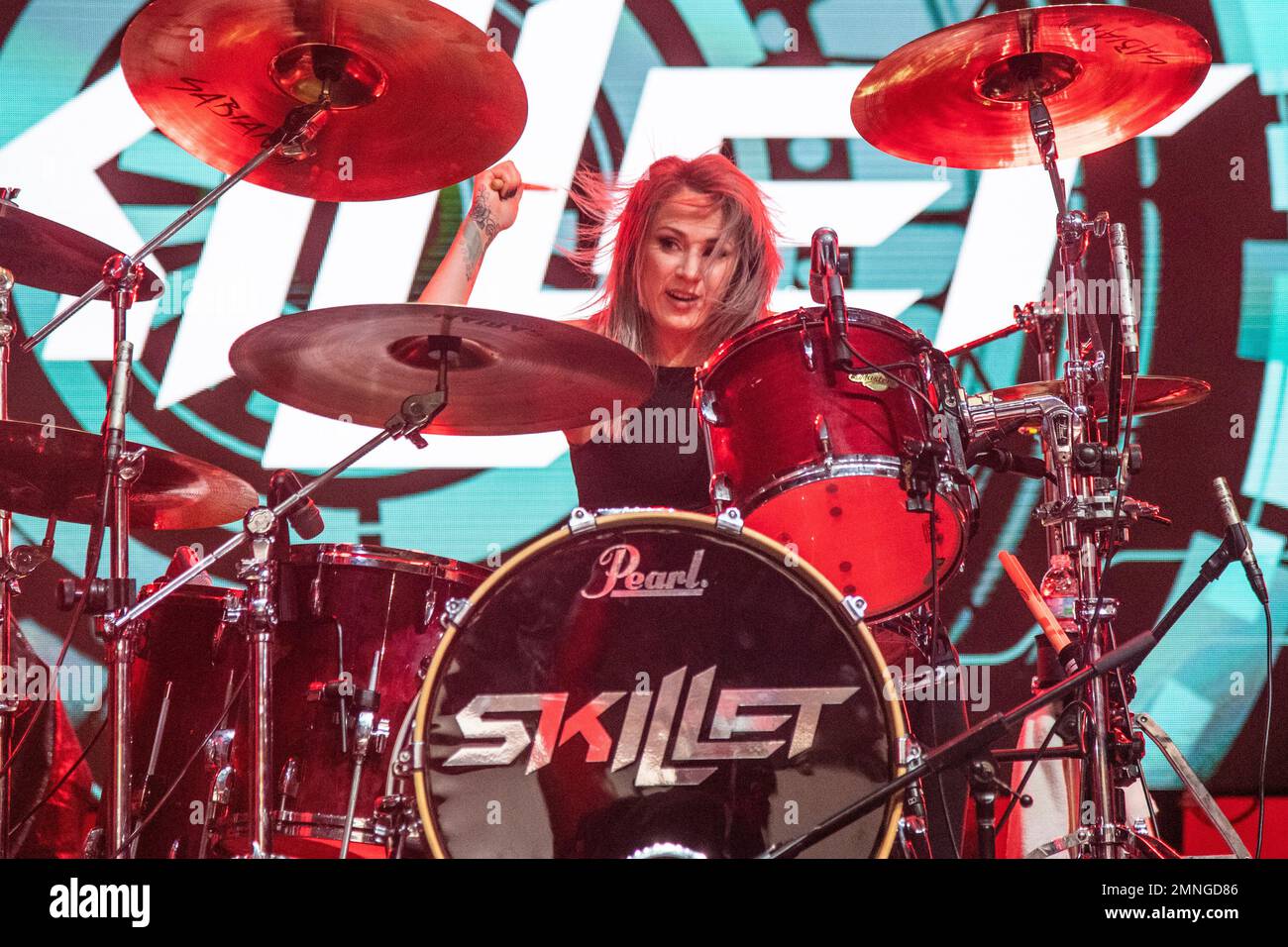 Jen Ledger of Skillet performs on board the Carnival Magic during day ...