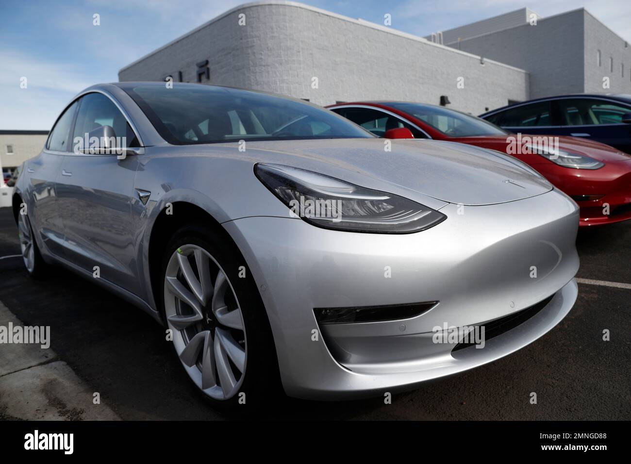 In this Sunday, April 15, 2018, photograph, unsold 2018 Model 3 Long ...