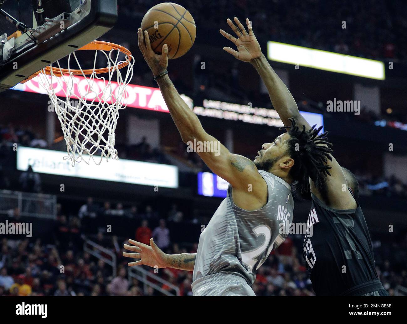 Minnesota Timberwolves' Derrick Rose shoots around Houston Rockets ...