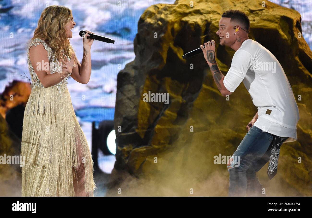 Kane Brown, right, and Lauren Alaina perform "What Ifs" at the 53rd ...
