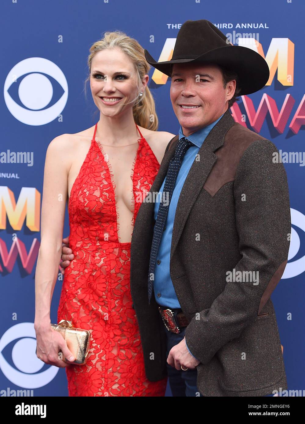 Jessica Craig, left, and Clay Walker arrive at the 53rd annual Academy ...