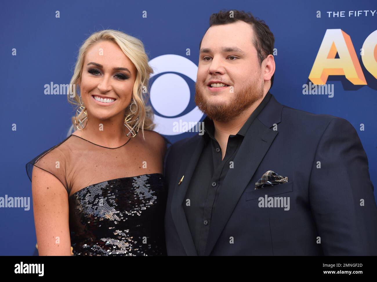 Nicole Hocking, left, and Luke Combs arrive at the 53rd annual Academy ...