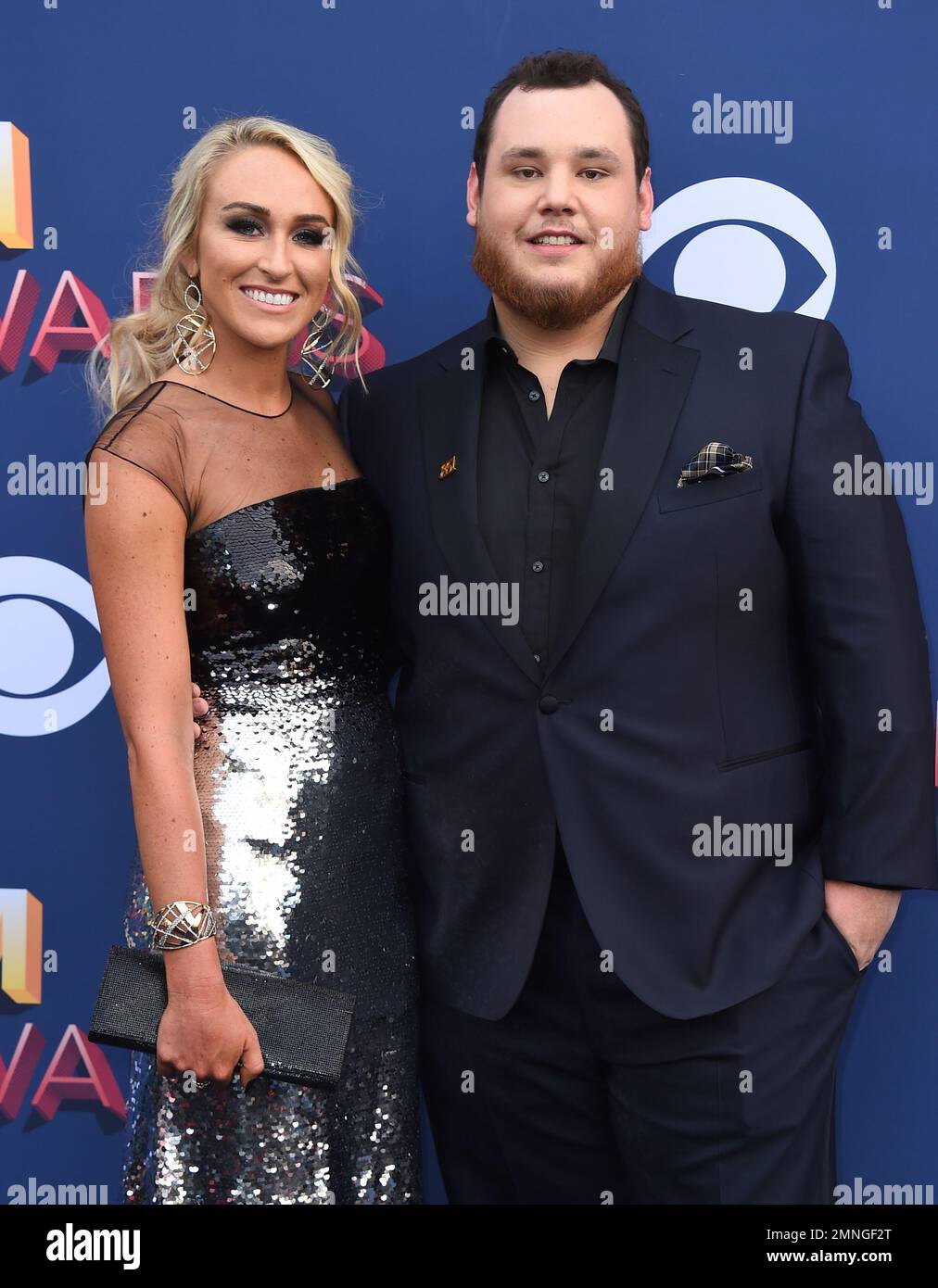 Nicole Hocking, left, and Luke Combs arrive at the 53rd annual Academy ...