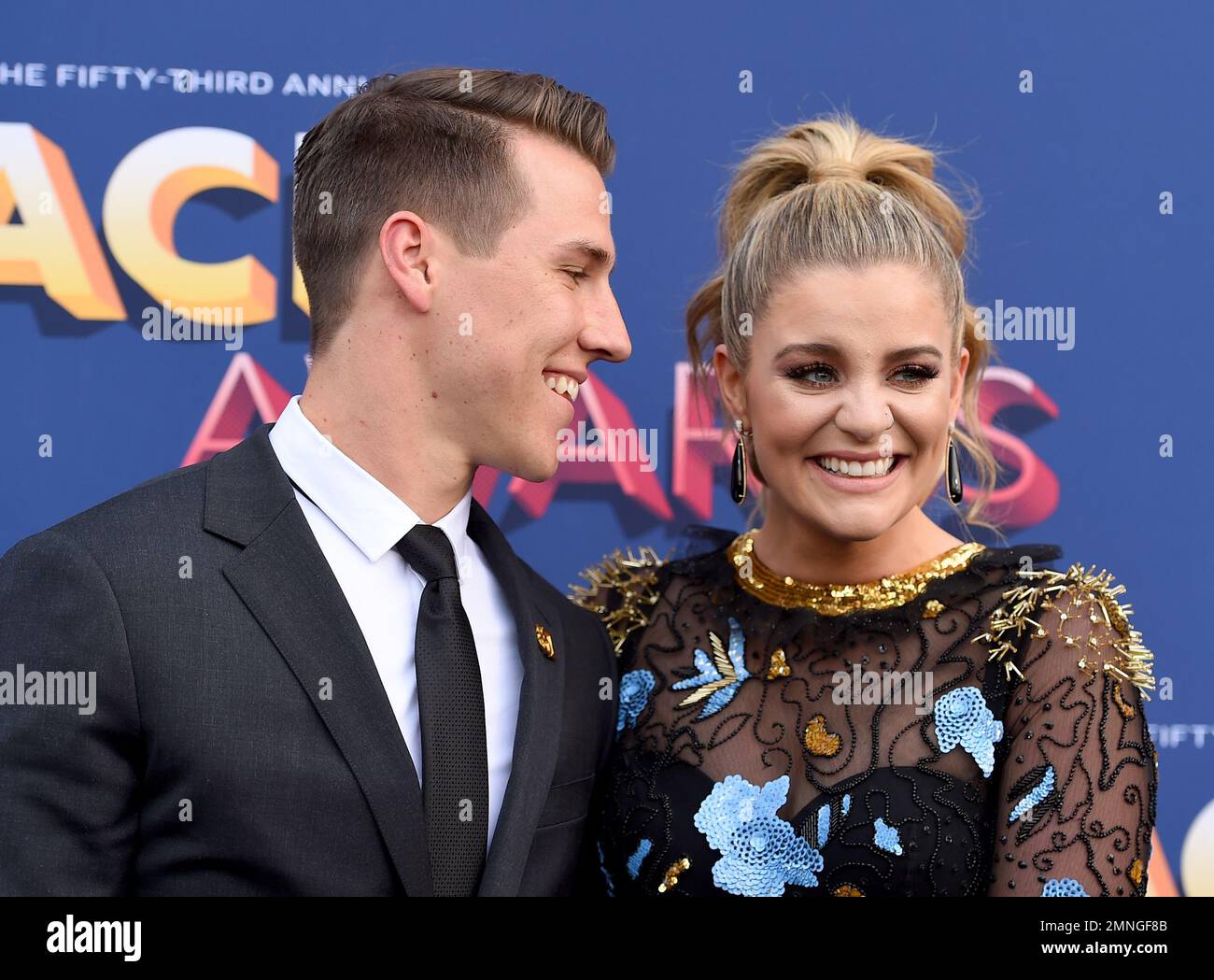 Alex Hopkins, left, and Lauren Alaina arrive at the 53rd annual Academy ...