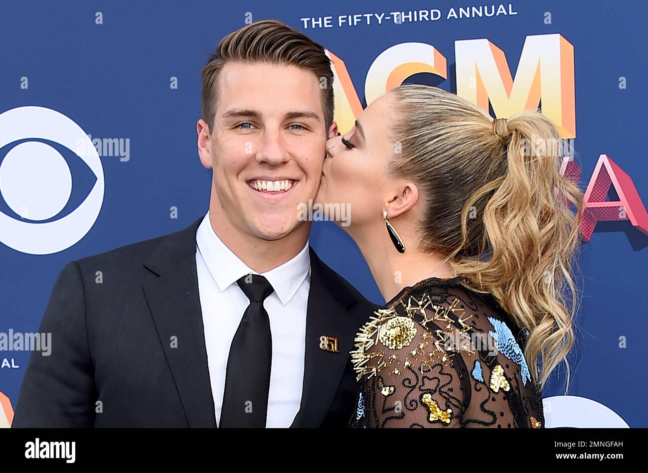 Alex Hopkins, left, and Lauren Alaina arrive at the 53rd annual Academy ...