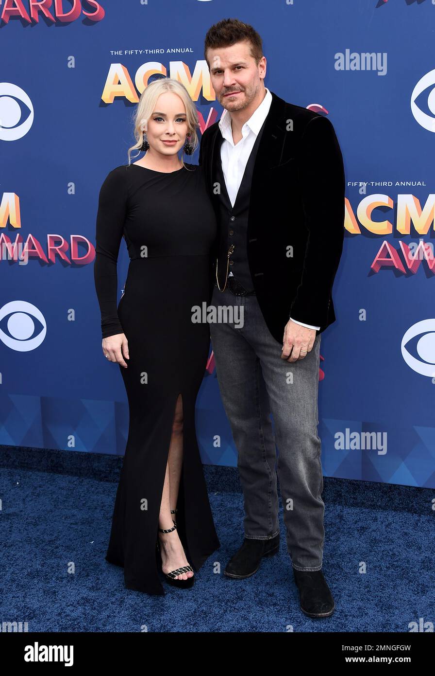 David Boreanaz, right, and Jaime Bergman arrive at the 53rd annual ...