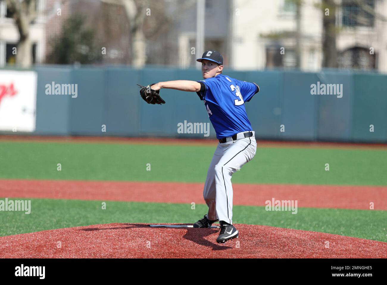 Crieghton pitcher Ian Evans #34 in action against St. John's during an ...