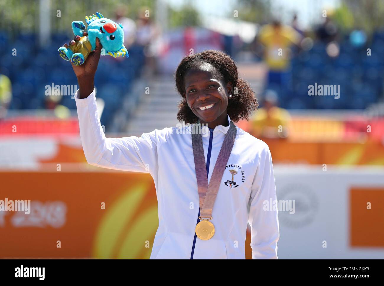 Namibia's Gold medalist in Women's marathon race poses for the ...