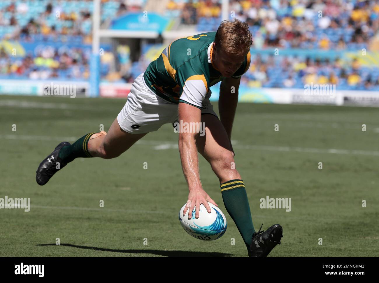 South Africa's Dylan Sage scores a stay against Fiji during their rugby ...