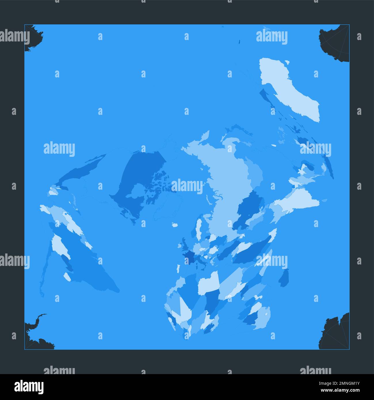 World Map. Gringorten square equal-area projection. Futuristic world ...