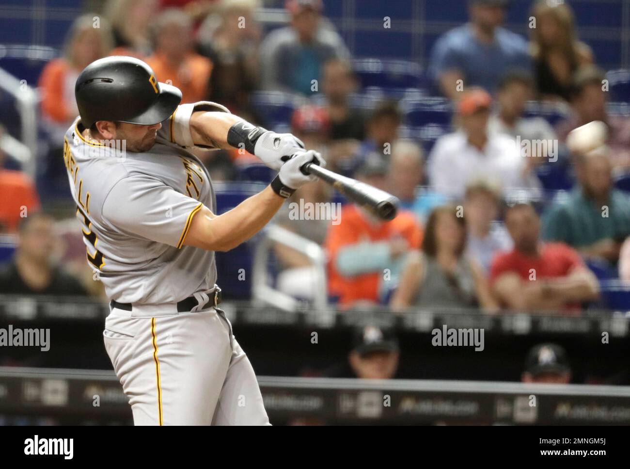 Pittsburgh Pirates' Francisco Cervelli hits a double during the fifth ...