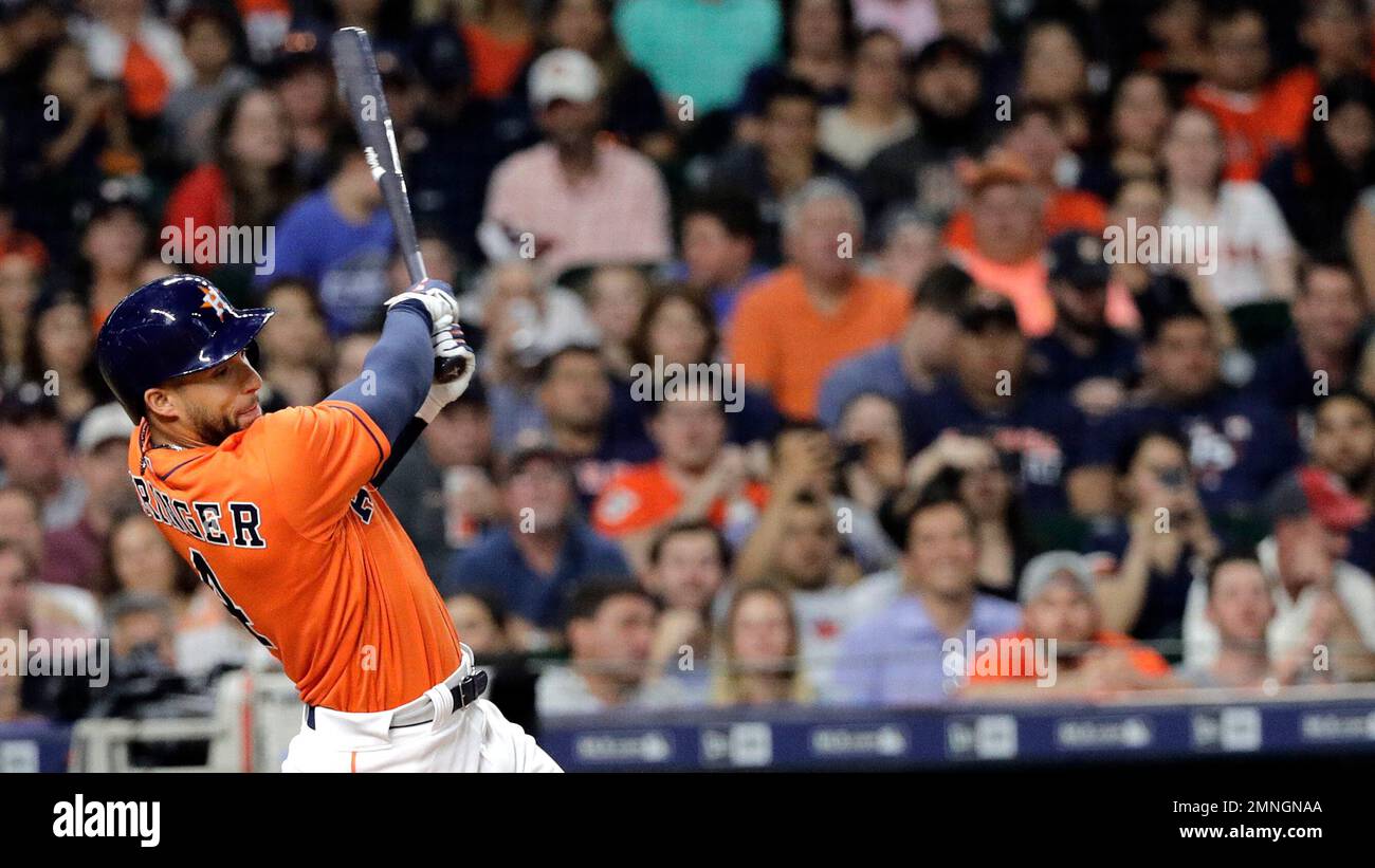 Houston Astros' George Springer bats against the Texas Rangers during ...