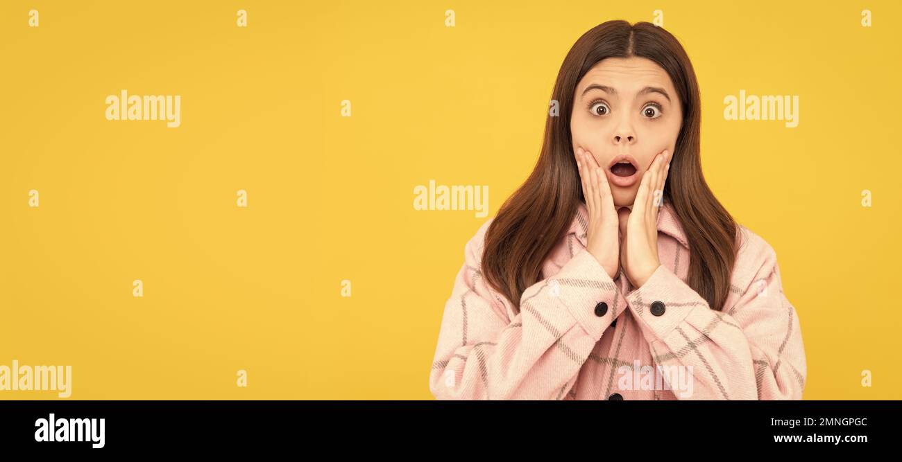 latest trend. autumn fashion. shocked teen girl in pink checkered shirt ...