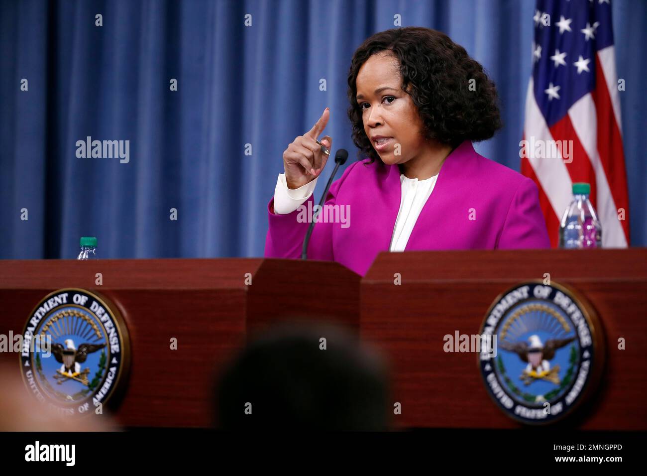 Pentagon chief spokesperson Dana W. White speaks during a media ...