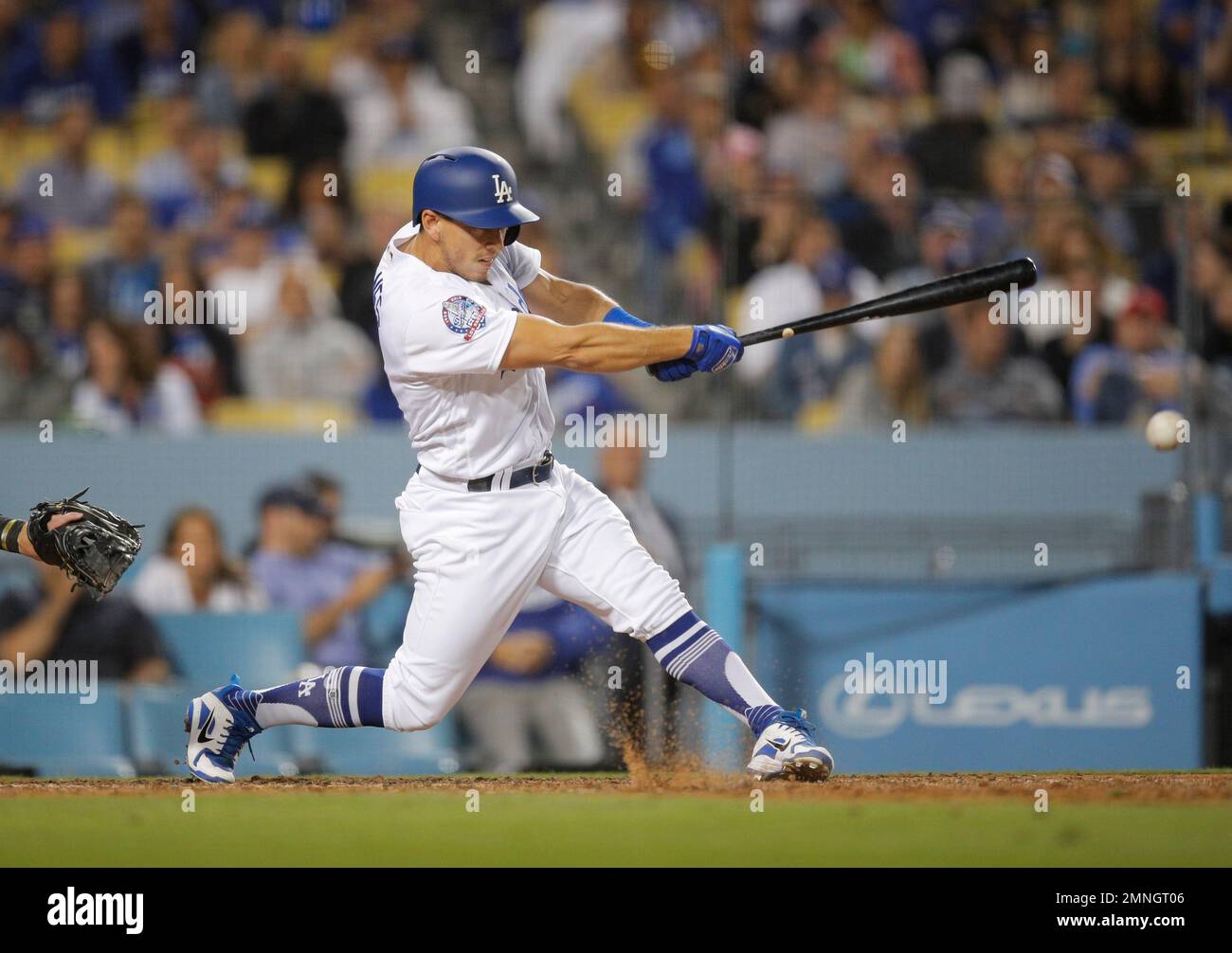 Los Angeles Dodgers' Austin Barnes hits a ground ball during the ...