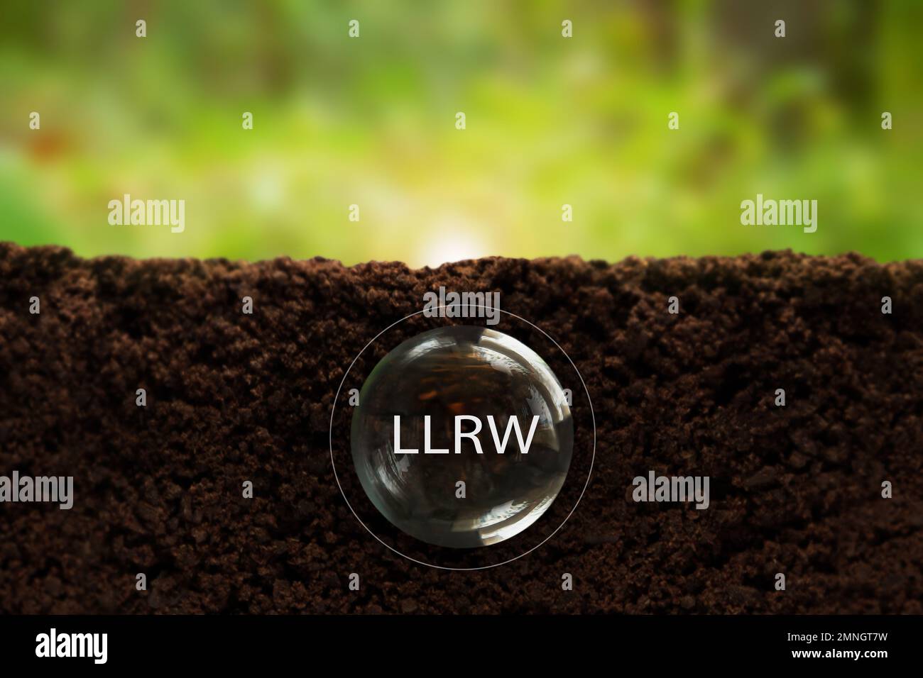 LLRW Transparent capsule underground on a green background. radioactive ...