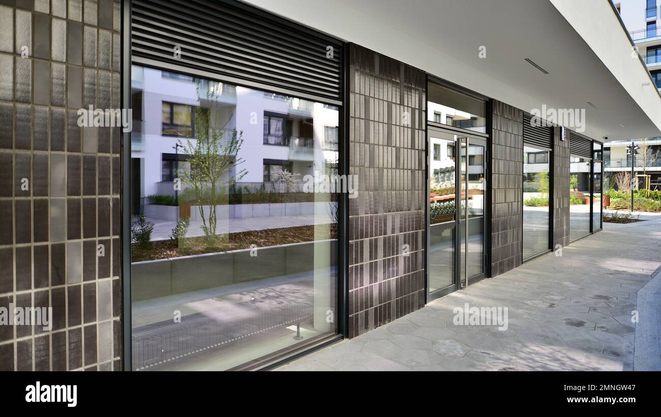 Panoramic windows of new commercial premises. Commercial property in ...