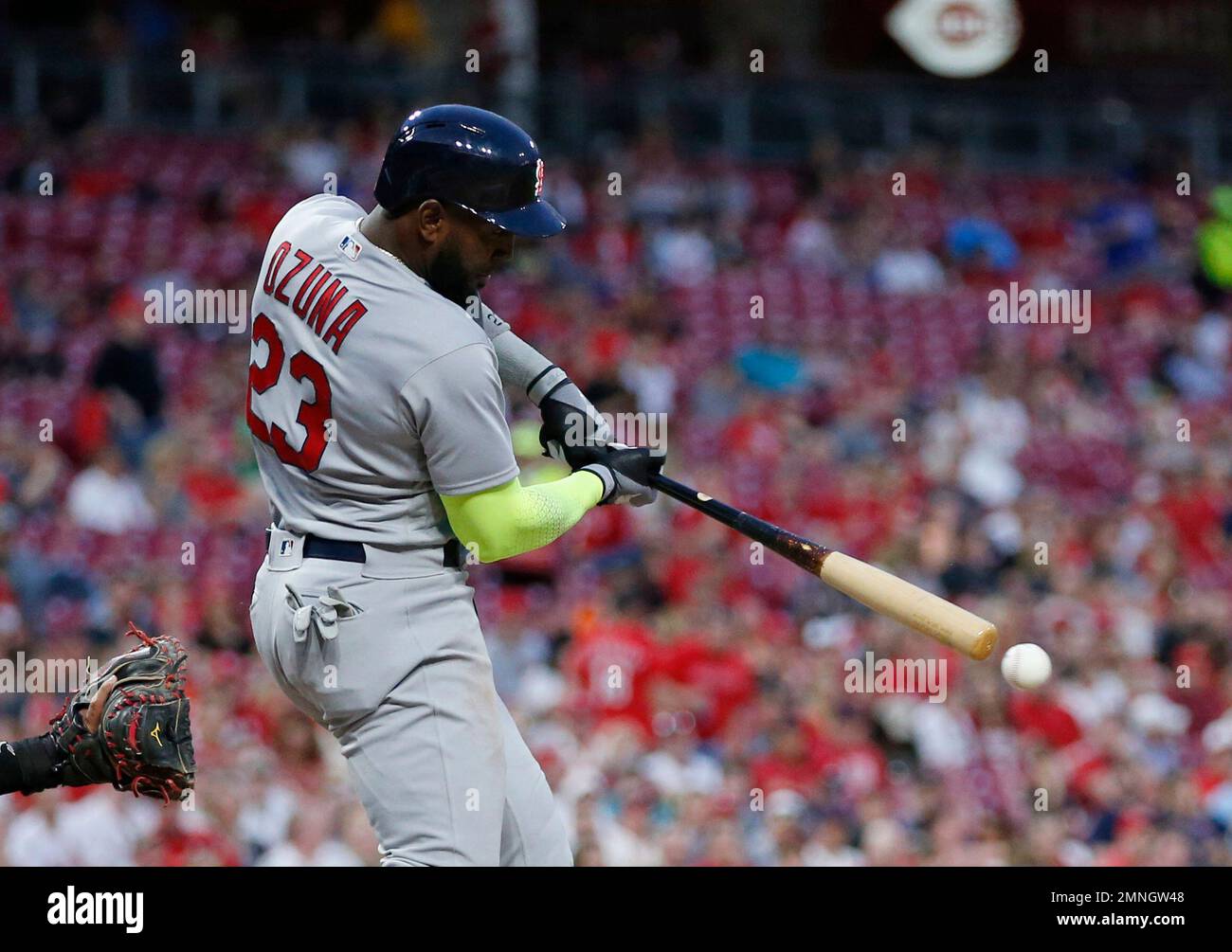 St. Louis Cardinals' Marcell Ozuna (23) hits an RBI-single off ...