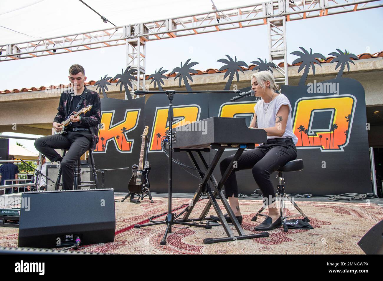 Alex Babinski, left, and Lyndsey Gunnulfsen of PVRIS perform at the ...
