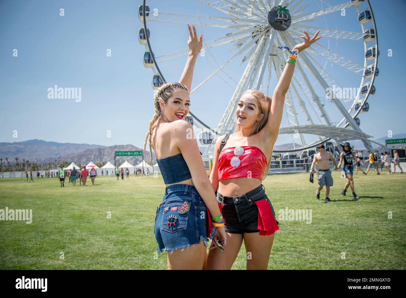 Anna Noel, left, and Kenna Pedro of San Francisco attend the Coachella ...
