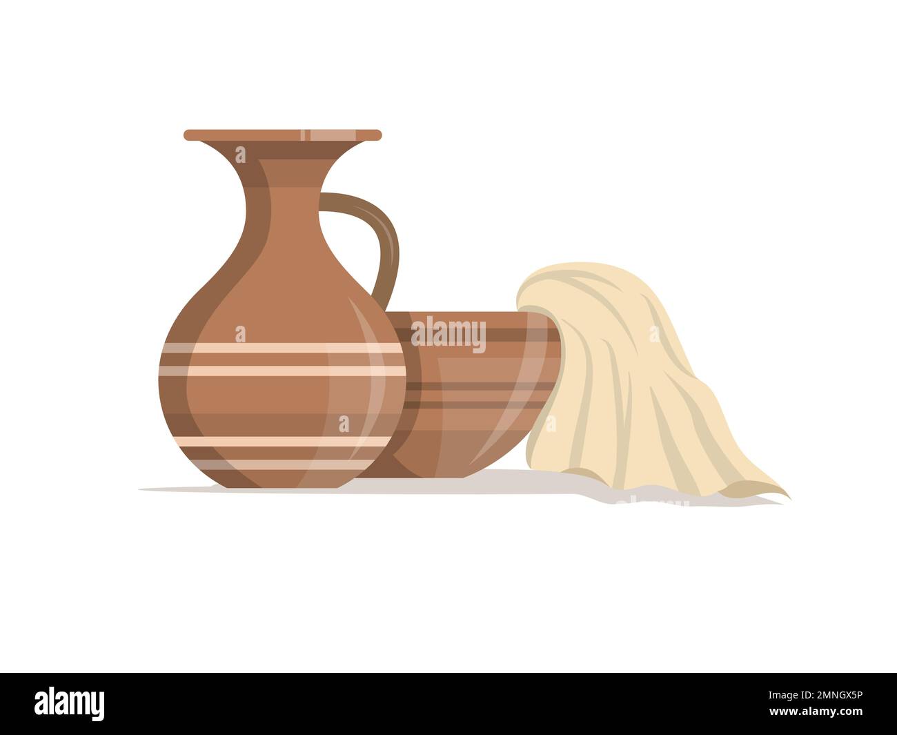 Basin, towel and clay jug with handle. The washing of the feet symbols ...