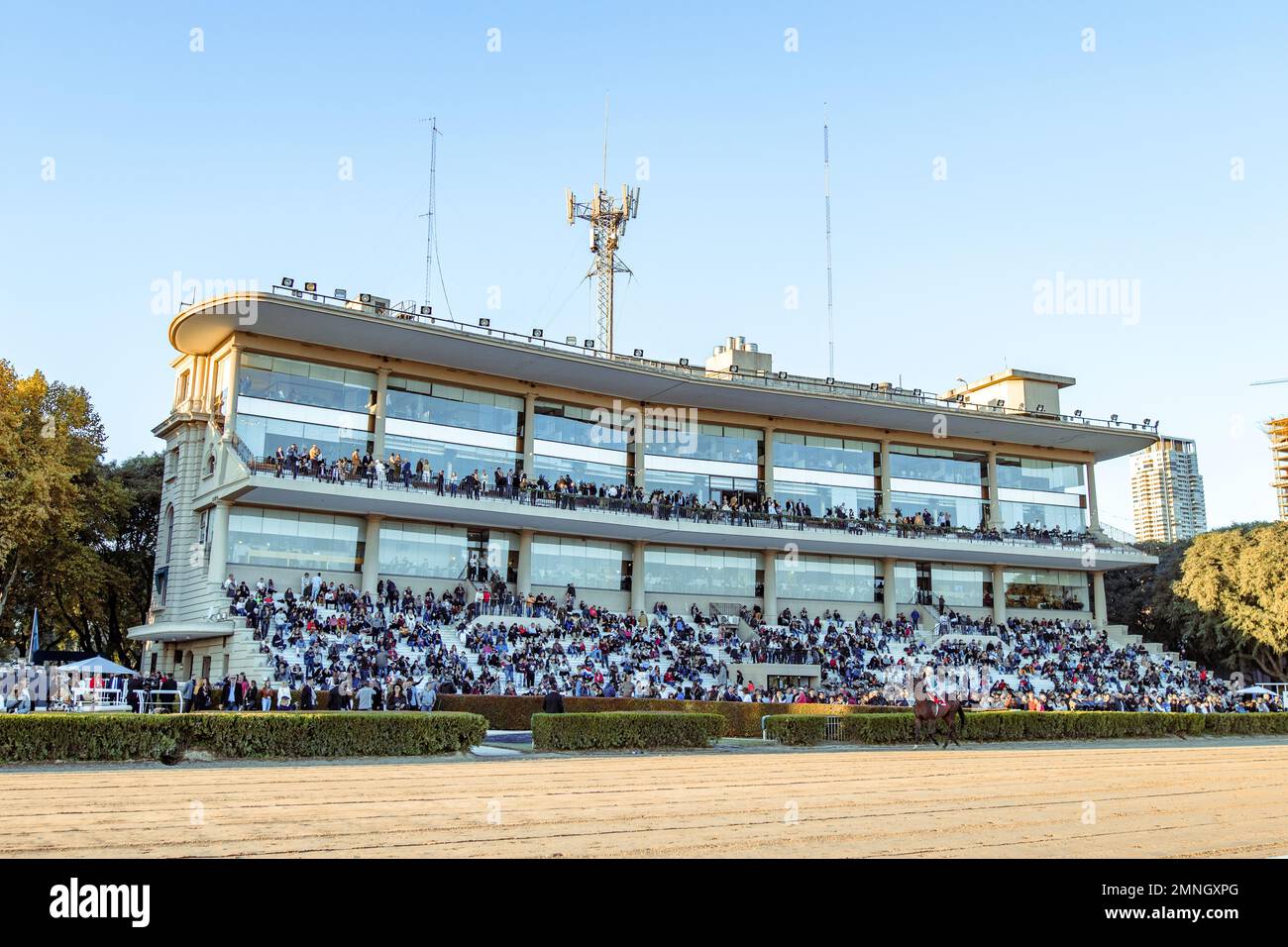 Palermo Hippodrome, Buenos Aires, Argentina. Grandstand with people and ...