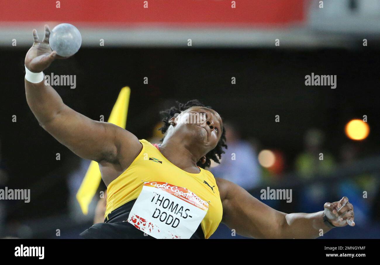 Jamaica's Danniel Thomas-Dodd competes in the woman's shot put final at ...