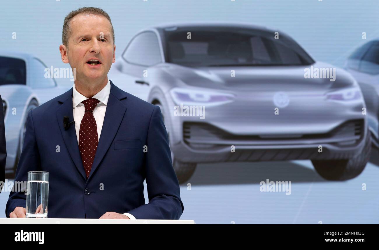 Herbert Diess, new CEO of the Volkswagen stock company, addresses the ...