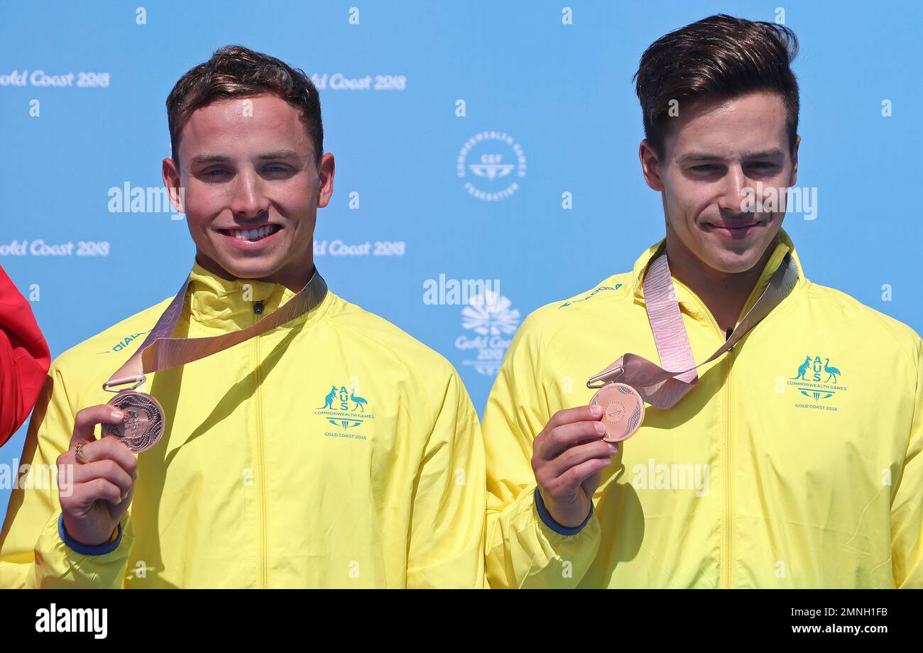 Australia's Domonic Bedggood, right, and Declan Stacey hold their ...