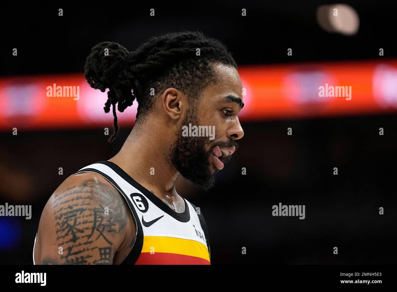 Minnesota Timberwolves guard D'Angelo Russell (0) stands on the court ...