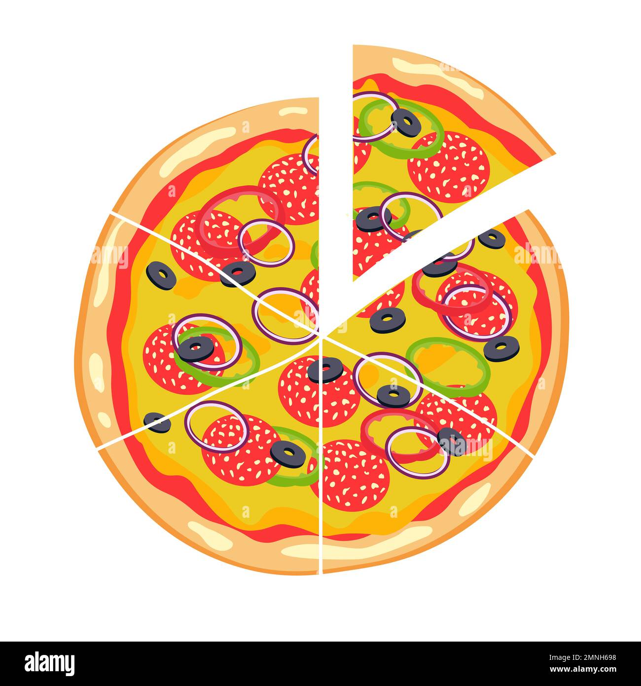 Vector pepperoni pizza with slice. Fast food Illustration Stock Vector ...