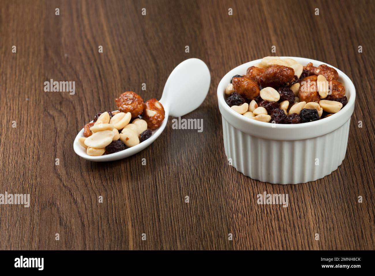 Healthy And Tasty Snack; Mixture of peanuts, raisins, and peanuts ...